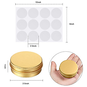 2 oz 72 pcs Metal Round Tins Aluminum Tin Cans Salve Tins Containers with Screw Lid 20 Sheets Stickers for Salve Spice Candies Balms Candles (Gold)