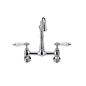 Vintage Tub & Bath Wall Mounted Bridge Kitchen Faucet - Porcelain Lever Handles