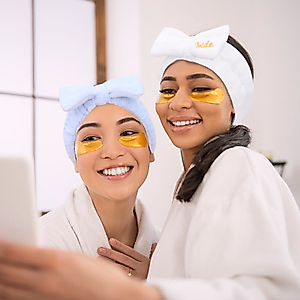 Semato 8 Pcs Bachelorette Party Favor Set Bride Spa Headband Bride Headband and Bridesmaid Headband Skincare Headbands for Women Cute Bow Head Bands Party Supplies (1 bride+ 7 blue)