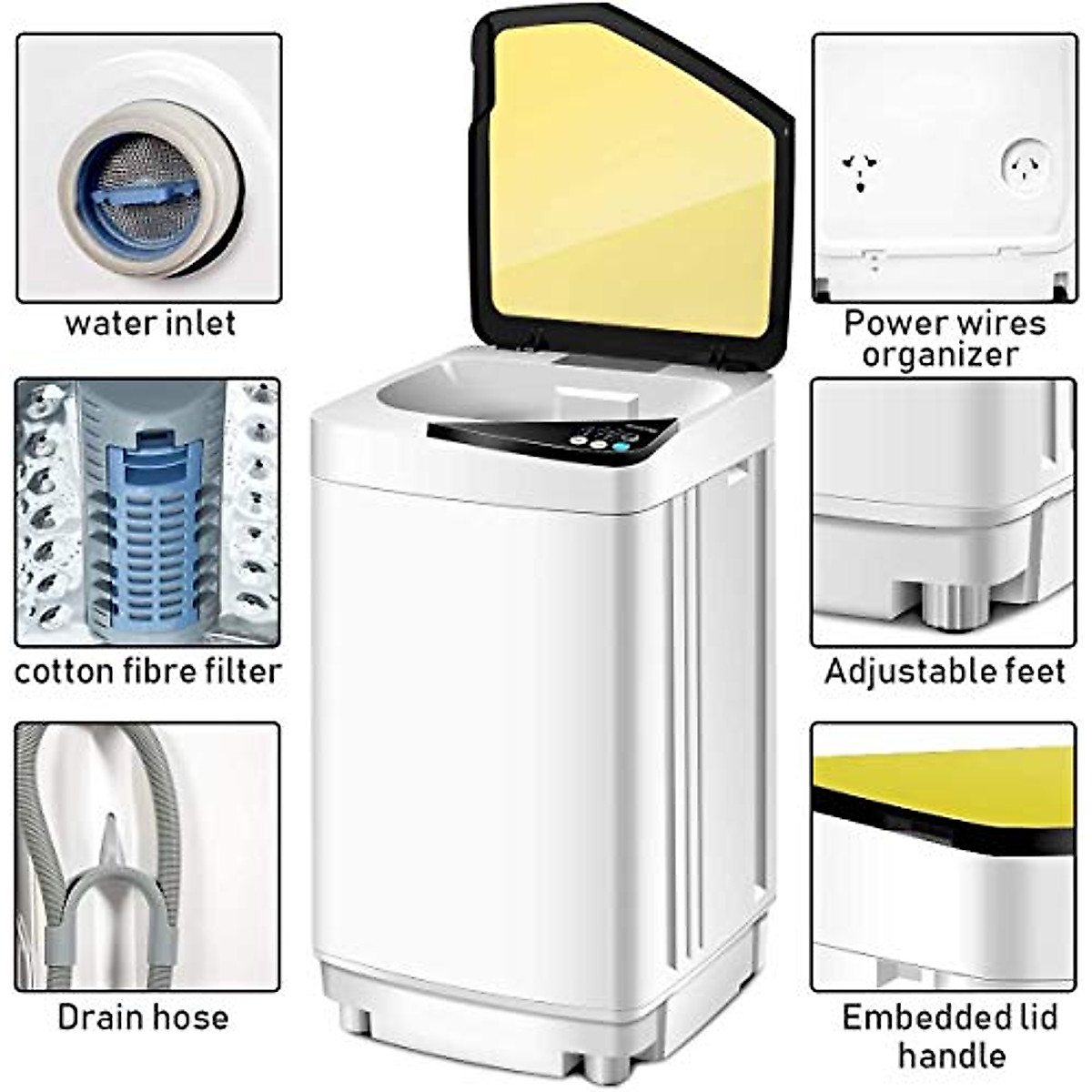 SAFEPLUS Portable Clothes Washing Machines,Automatic Small Washer and Spin Dryer 7.7 lbs Load Capacity Compact Laundry Washer with Built in Barrel Light for Apartments RVs and Small Space Living