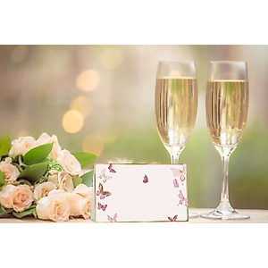 Place Cards for Pink Butterfly Party, Editable Name Place Cards, Seating Place Cards for Tables, Tent Style Cards for Wedding, Bride & Baby Shower, Easy Folding, Pack of 25 Escort Cards(B06)