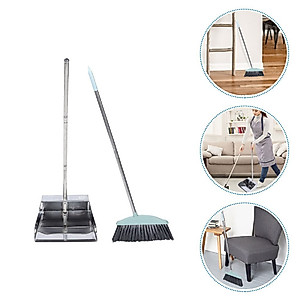 ULTECHNOVO 1 Set Garbage Shovel Cleaning Scraper Long Handle Broom Floor Sweeping Broom Long Handle Dust Pan Broom and Dust Pan Ladlebroom Home Stainless Steel Office Dustpan Indoor