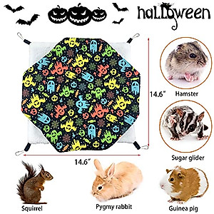 CooShou 2PCS Halloween Small Pet Hammock Hanging Tunnel Set- Halloween Hamster Hammock Bunk Bed Sugar Glider Hideout Tunnel Sleeping Nest House Cage Accessories for Squirrel Ferret Chincilla