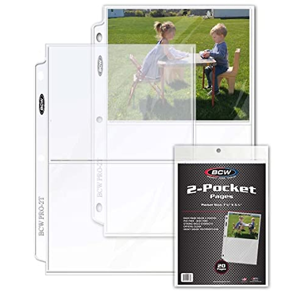 20 (Twenty Pages) - BCW Pro 2-Pocket Page (7-1/8" x 5-1/2" Cards, Postcards or Photos)