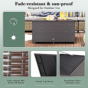 Giantex Wicker Outdoor Deck Box - 133 Gallon Storage Box with Lid, Waterproof Liner and Universal Wheels, PE Rattan Storage Container for Cushions, Gardening Tools, Patio Storage, Brown
