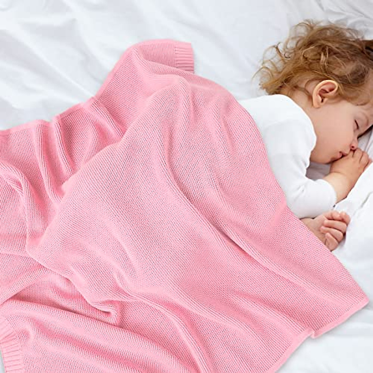 Yoofoss Baby Blankets - 100% Cotton Knit Receiving Blanket 30" x 40", Breathable Cozy Unisex Nursery Stroller Swaddle Blanket for Newborns, Infants, Toddler, Boys and Girls (0-2Yrs, Pink)