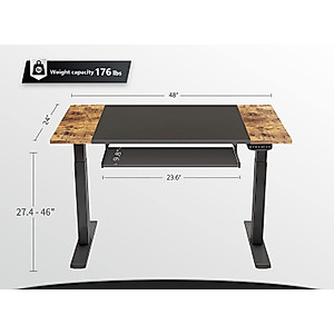 FEZIBO Dual Motor Height Adjustable Electric Standing Desk with Keyboard Tray, 48 x 24 Inch Sit Stand Table with Splice Board, Black Frame/Rustic Brown and Black Top