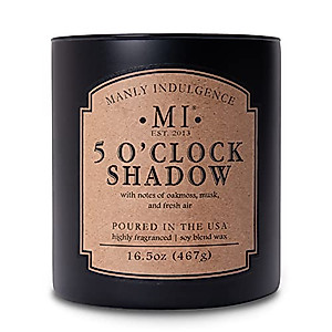 Manly Indulgence 5 O'Clock Shadow Scented Candle for Men 16.5 oz | 2 Wick & 2X Intense Fragrance | Oakmoss, Musk & Fresh Air | Up to 60 Hour Burn, Soy Blend Wax, USA Poured, Black