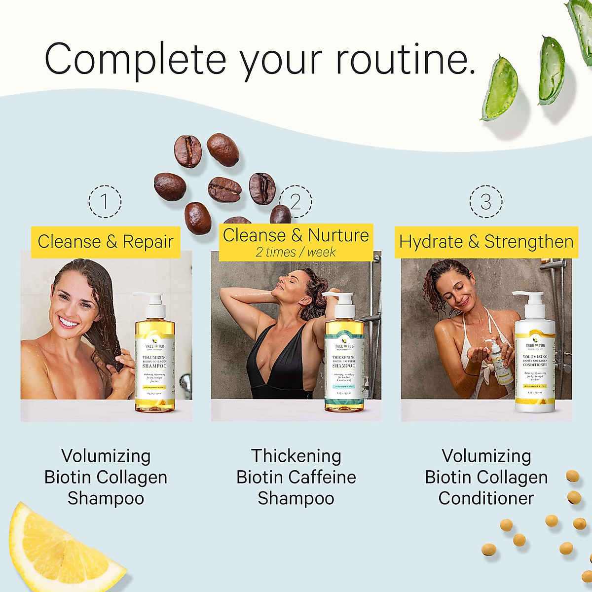 Tree To Tub Volumizing Biotin Shampoo & Conditioner Bundle - For Thicker, Stronger, Shinier Hair - Formulated with Collagen, Caffeine, Argan Oil & Pure Essential Oils - 2 x 8.5 oz. Bottles