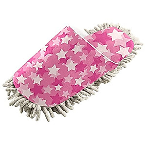 Kigai Microfiber Cleaning Slippers Pink Stars Washable Mop Shoes Slipper for Men/Women House Floor Dust Cleaner, Size L