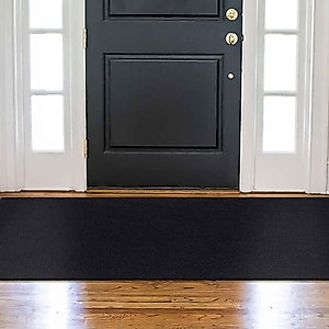 Machine Washable Modern Solid Design Non-Slip Rubberback 3x10 Traditional Runner Rug for Hallway, Kitchen, Bedroom, Living Room, 2'7" x 9'10", Black