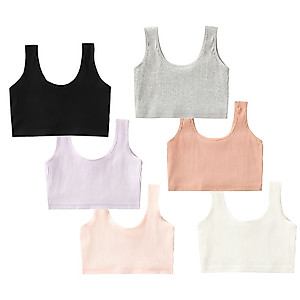 Herepai Training Bras for Girls Seamless Cami Bralettes Sports Striped Vest (7-9 Years, Colors of 6)