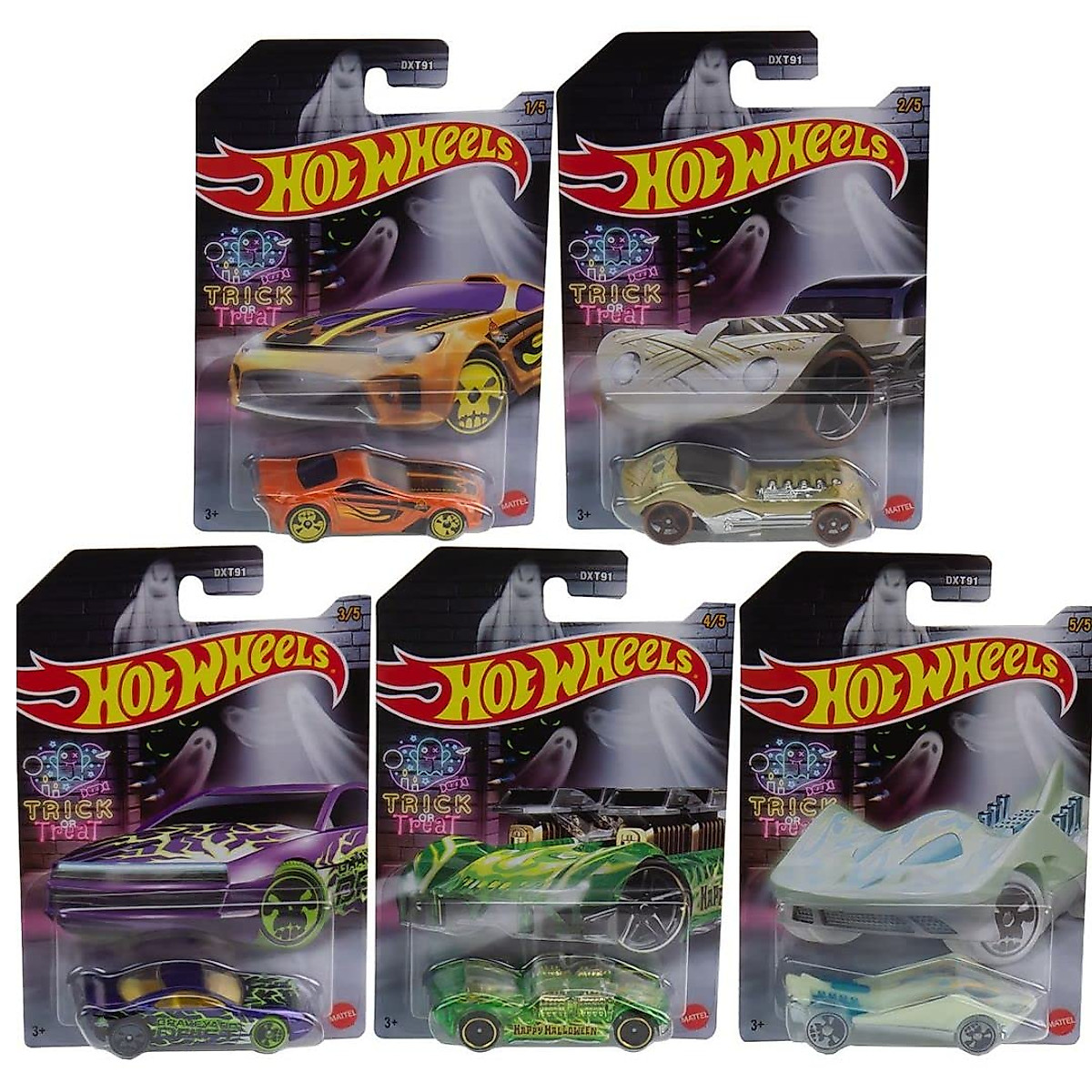 Hot Wheels 2022 Halloween Complete Set of 5 Diecast Vehicles from DXT91-956E Release Bundle