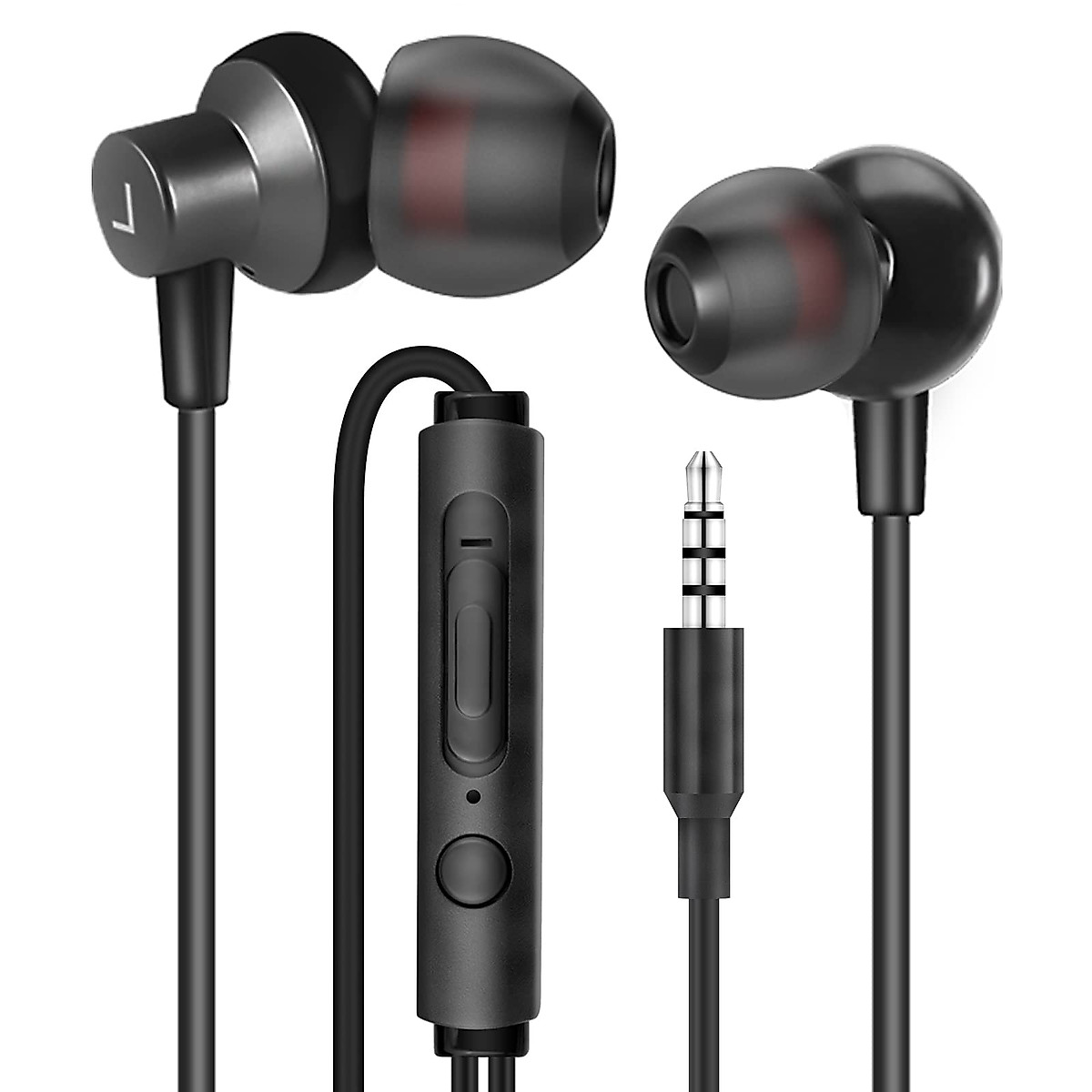 MAS CARNEY WI7 Wired Earphones in Black - in-Ear Earbuds with 3.5mm Jack and Microphone, Compatible with MP3/MP4 Players, iPods, Huawei, Samsung Galaxy S7/S8/S9 Earphones