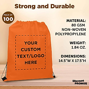 DISCOUNT PROMOS Custom Non-Woven Drawstring Backpacks Set of 100, Personalized Bulk Pack - Bring Everywhere You Go, Great for Travelling, Gym and for Everyday Use - Orange