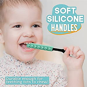 Upward Baby Kids Utensils Set - Lego Interlocking 6 Piece Sensory Spoons and Forks for Self-Feeding - Toddler Silverware - Fun Stainless Steel Utensils for Toddlers - 12 Months Old + Baby Led Weaning