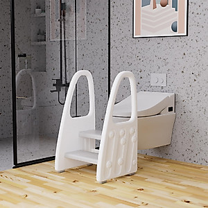 Toddler Step Stool for Bathroom Sink, Kids Two Step Stool for Toilet Potty Training and Kitchen Counter, Children Step Up Learning Helper Tower with Safety Handles and Non-Slip Pads,Gray