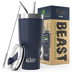 Beast 40 oz Tumbler Stainless Steel Vacuum Insulated Coffee Ice Cup Double Wall Travel Flask (Navy Blue)
