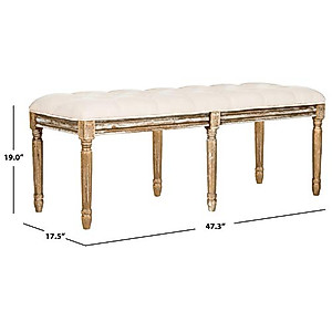 Safavieh Home Collection Rocha French Brasserie Tufted Beige and Rustic Oak 19-inch Wood Bench
