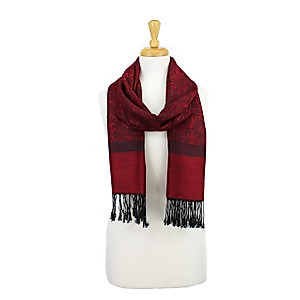 Paskmlna Paisley Jacquard Pashmina Shawl Wrap Scarf Stole,Burgundy-black018-09,Large