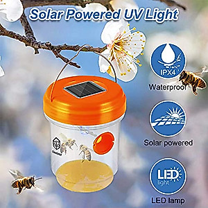 Petoor 2 Packs Wasp Trap - Solar Powered Bee Trap Outdoor for Yellow Jackets, Hornets and Wasps - Durable Wasp Killer and Bee Killer - Reusable Yellow Jacket Trap and Insect Trap