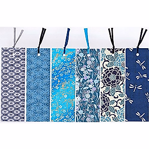 Yuzen Washi bookmark Aizen-style stencil dyeing blue 6 pieces A set