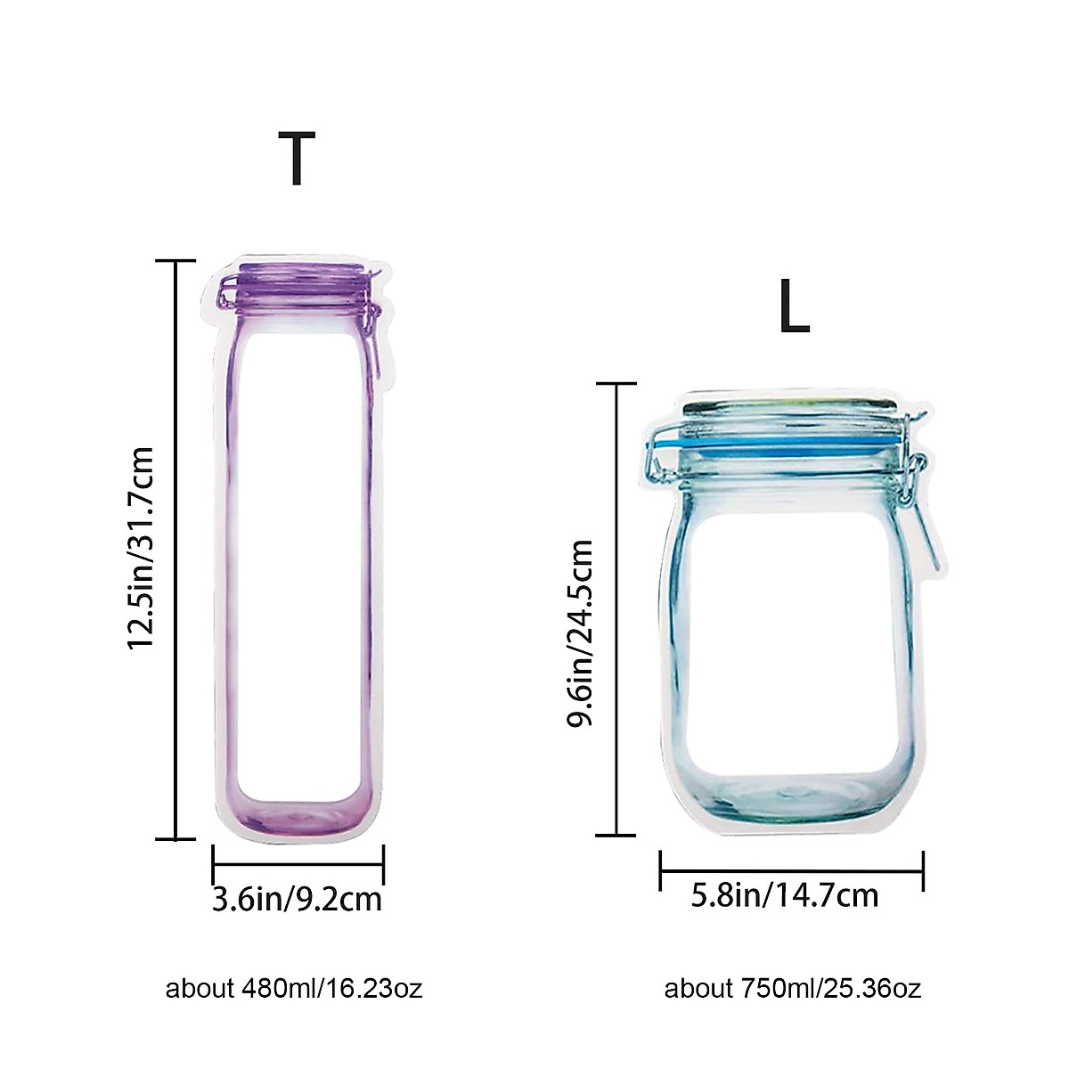 Enkrio 30Pcs Mason Jar Zipper Bags Reusable Snack Bags Portable Food Storage Snack Zipper Bags Food Saver Storage Bags Zipper Sealed Bags for Kitchen Travel Camping Picnic Organizer (5S 8M 12L 5T)