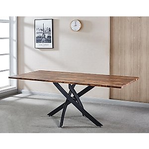 Mid-Century Dining Table for 6 People,63" Dining Room Table,Farmhouse Kitchen Table with Walnut Printed Wooden Table,Modern Dining Room Table with Black Metal Legs