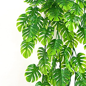 CATTREE Artificial Monstera Vines 2 Pack, Fake Ivy Tropical Leaf Jungle Leaves Plant Vine Greenery Artificial Hanging Plants for Home Kitchen Garden Office Wedding Wall Decoration