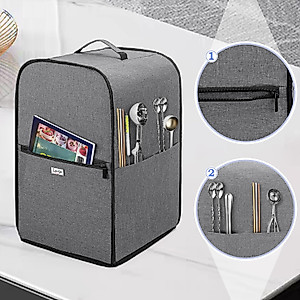 LUXJA Dust Cover Fits for Ninja CREAMi NC501, NC301, NC299AMZ, Ice Cream Maker Dust Cover Compatible for Ninja Ice Cream Maker Machine with Accessories Pockets, Gray