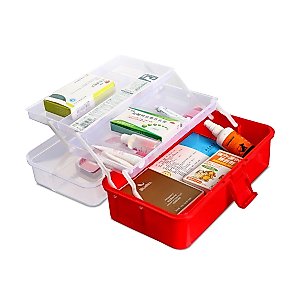 12in Three-Layer Multipurpose Storage Box, Folding Tool Box/Art & Crafts Case/Sewing Supplies Organizer/Medicine Box/Family First Aid Box with 2 Trays
