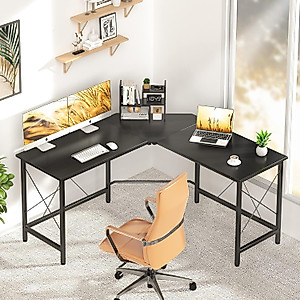 Mr IRONSTONE L Shaped Desk, 59" Computer Gaming Desk, Corner Desk for Home Office Desks, Easy to Assemble & Space-Saving Workstation Desk - Black