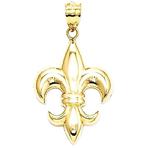 IceCarats 14K Yellow Gold Medium French Fleur De Lis Lily Flower Necklace Religious Pendant Saint Charm 35mm x 18mm Only