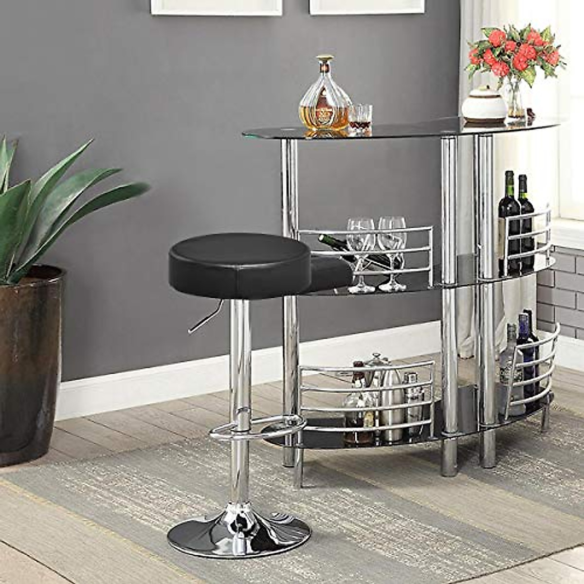 COSTWAY Bar Stool, Modern Swivel Backless Round Barstool, PU Leather Armless bar Chair with Height Adjustable, Chrome Footrest, Sturdy Metal Frame for Kitchen Dining Living Bistro Pub (Black, 1 pc)