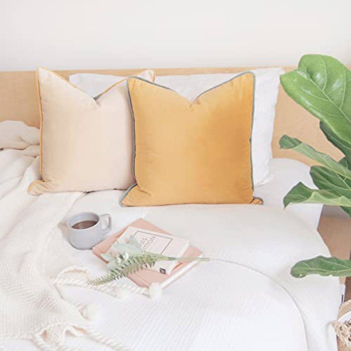 MONDAY MOOSE Decorative Throw Pillow Covers Cushion Cases, Set of 2 Soft Velvet Modern Double-Sided Designs, Mix and Match for Home Decor, Pillow Inserts Not Included (18x18 inch, Orange/Teal)