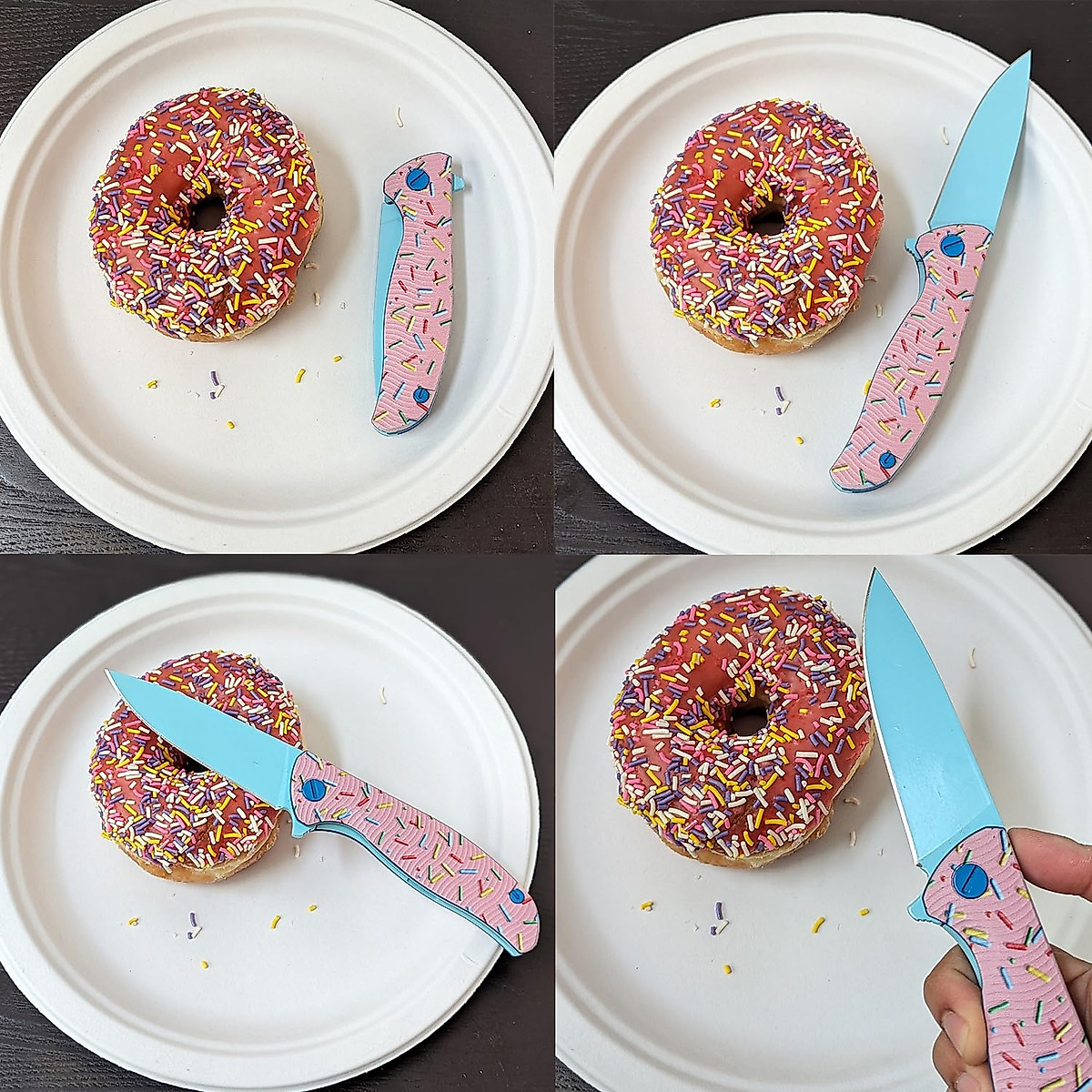 AMSOTTA Pink Sprinkle Donut Knife, Sharp Folding Pocket Knives for Men Women, G10 Handle M390 Blade EDC Knife with Pocket Clip