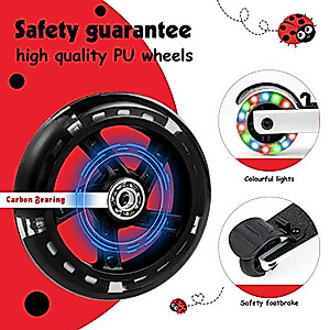 HONEY JOY Kids Scooter Suitcase, 18” Children Carry on Scooter Luggage w/Light-up LED Wheels, Waterproof Shell & Retractable Handle, Lightweight Foldable Ride on Suitcase for Kids Boys Girls(Red)