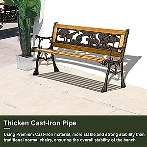 Ckofgdsue Garden Bench for Kids Park Chair with Cast Iron Handrail & Wood Lath Lion Giraffe Elephant Carved Little Patio Bench Outdoor for Yard Porch
