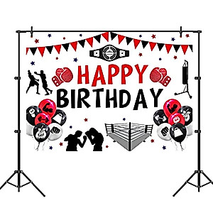 Boxing Birthday Party Backdrop for Boys Red and Black Boxer Sport Photography Background Decorations Kids Boxing Match Party Banner Supplies 7x5ft