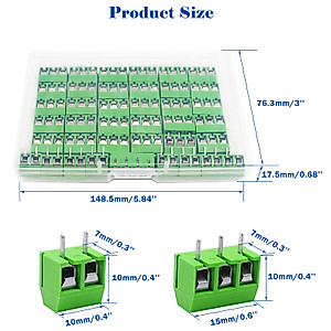 Tnisesm 72Pcs 5 Vaules Double Sided PCB Board Prototype Kits,40Pcs 2 Pin & 3 Pin 5mm/0.2inch Pitch PCB Mount Screw Terminal Block Connector