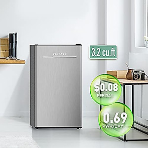 Frestec Mini Fridge with Freezer, 3.1 Cu.Ft Mini Refrigerator with One-touch Easy Defrost, Compact Small Refrigerator for Dorm, Bedroom, Office, Energy Saving, 37 dB Low Noise, Stainless Steel
