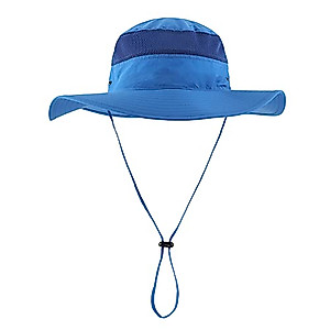 Home Prefer Men's Sun Hat UPF 50+ Wide Brim Bucket Hat Windproof Fishing Hats (Bright Blue)