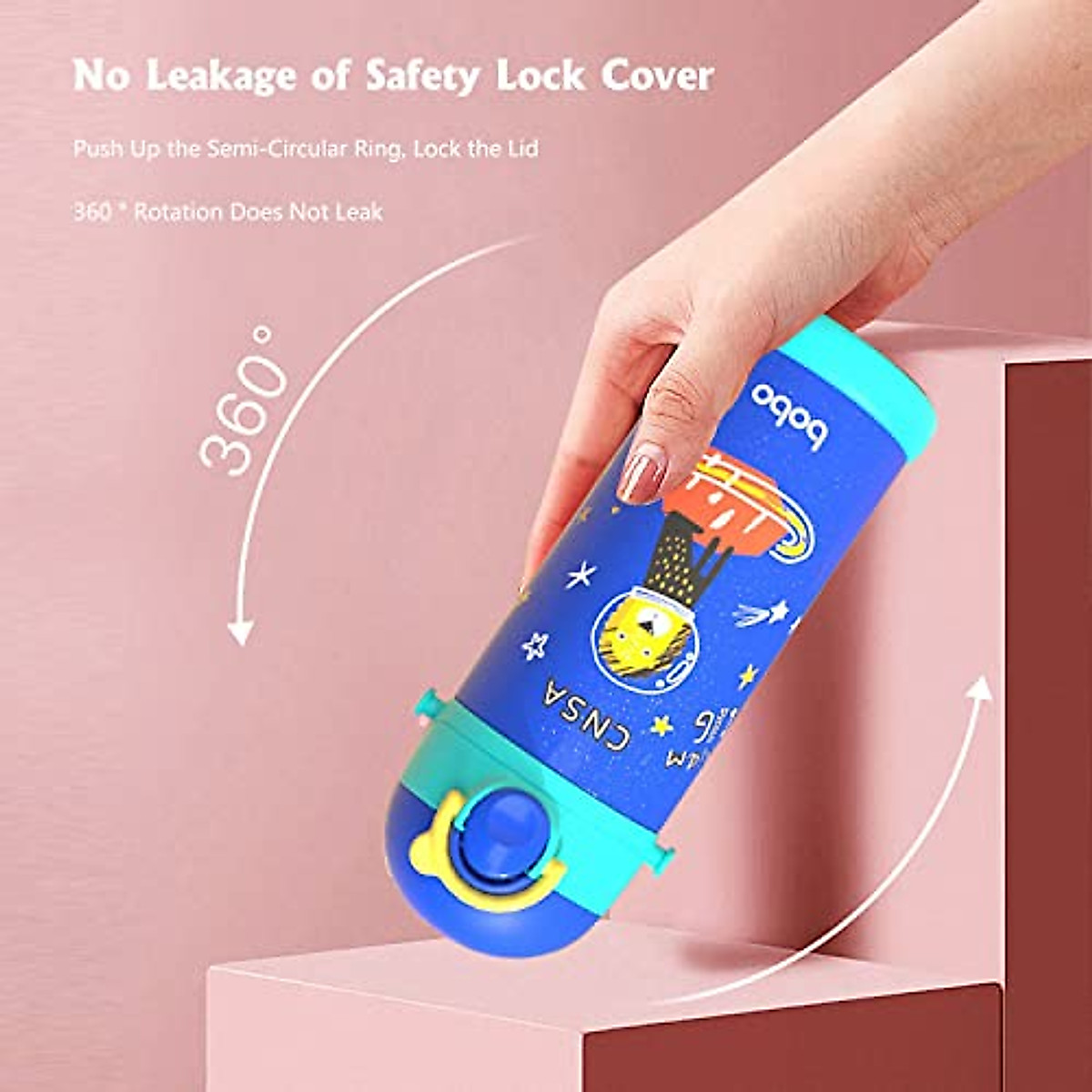 YOHKOH Insulated Kids Water Bottle for School, 12oz Reusable Travel Kid Thermos Water Bottle with Straw and Shoulder Strap, 18/10 Stainless Steel Double Wall Vacuum Insulated Water Bottle (Blue)