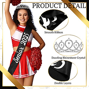 Landical Halloween Senior 2025 Sash and Crown Set Black Senior Sash with White Glitter Letters Silver Crown Tiaras Cheerleader 2025 Graduation Party Supplies for Halloween Gifts Grad Decor