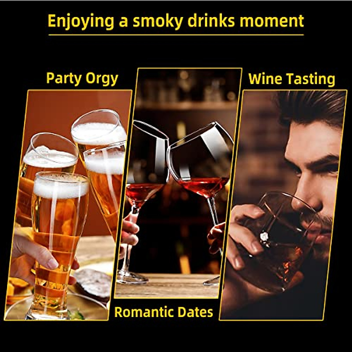 Cocktail Smoker Kit with Torch, 4 Kinds of Wood Chips for Drink Smoker Infuser Kit, Bourbon/Whiskey Smoker Accessories, Old Fashioned Smoker Kit as Ideal Gifts for Men, Dad, Husband