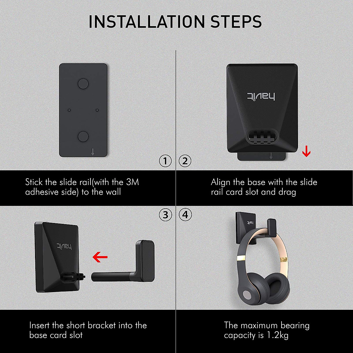 havit PC Gaming Headset Headphone Stand Holder Hanger Hook 2 in 1 Headphones Stand Aluminum Pole Solid Base Rubber Anti-Slip for Desk Wall Desk Compatible All Headphone