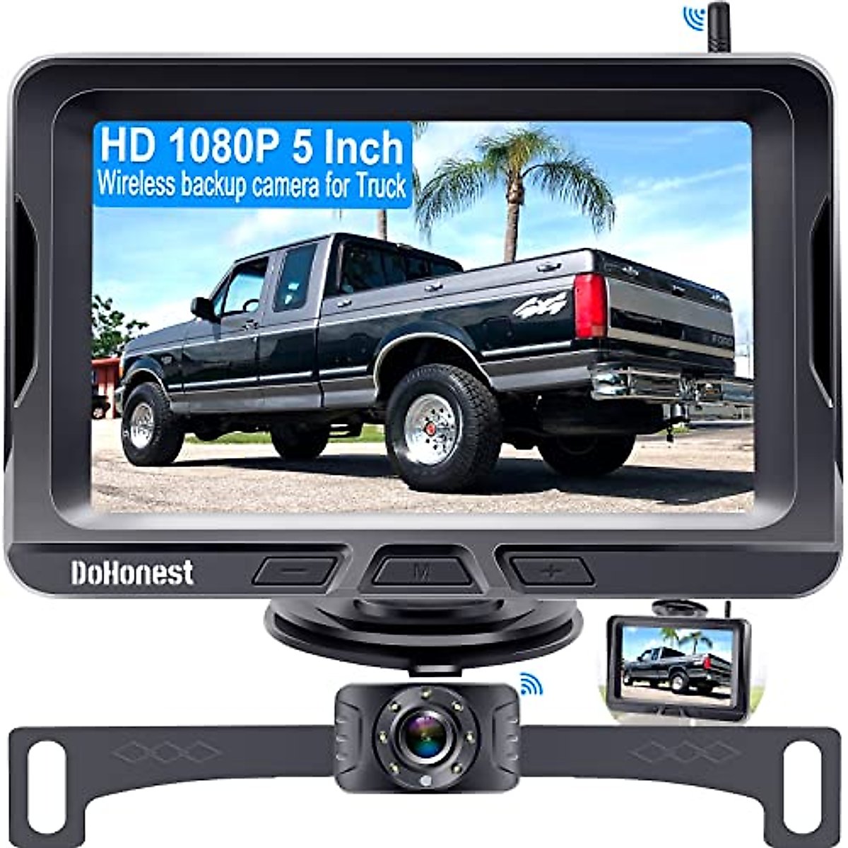DoHonest Wireless Backup Camera for Car with 5" Monitor, HD 1080P No Delay Bluetooth Backup Camera System for Truck Pickup Minivan Support Add Second RV Camera DIY Installation to Avoid Drill Hole S4