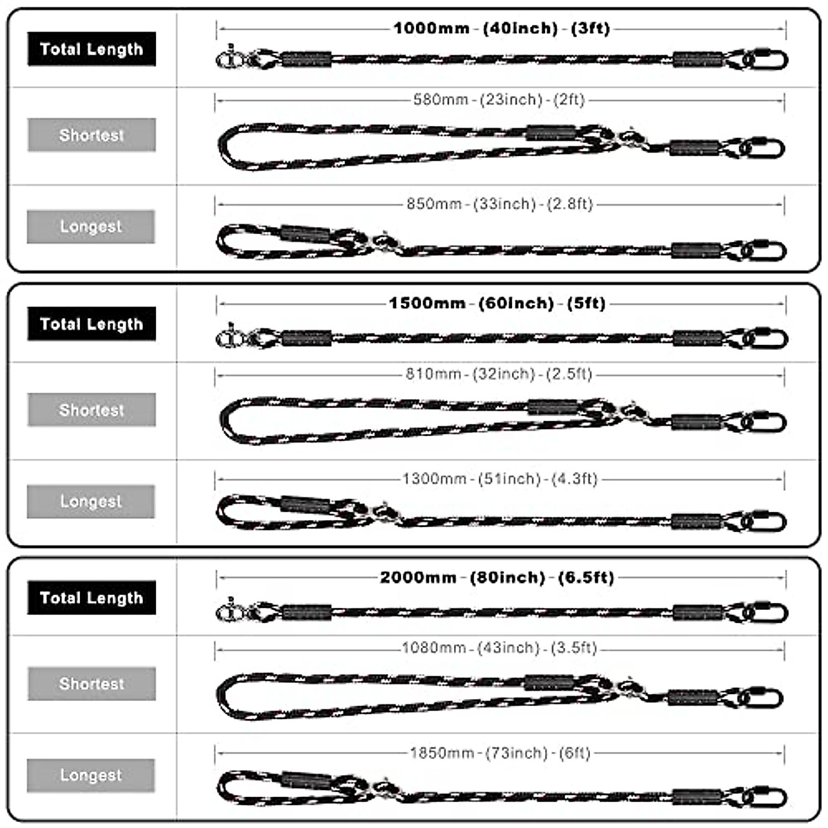 BeneLabel Tree Swing Ropes, Hammock Tree Swings Hanging Straps, Adjustable Extendable, for Outdoor Swings Hammock Playground Set Accessories, 3ft(40"), 2 Pack, Black