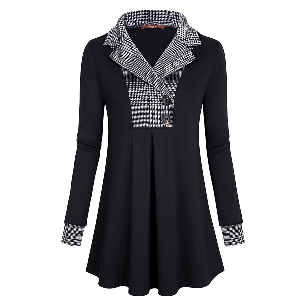 Gaharu Pullover Tunic Tops Ladies Long Sleeve Fall Top Lapel Tunic Sweaters for Women to Wear With Leggings Flowy Shirts Comfy Sweatshirts Black and White,L