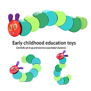 5Packs Kids Wooden Wiggly Caterpillar Worm Toys, Sensory Wood Bead Jointed Worm Toys for Children Baby Boys Girls Unisex